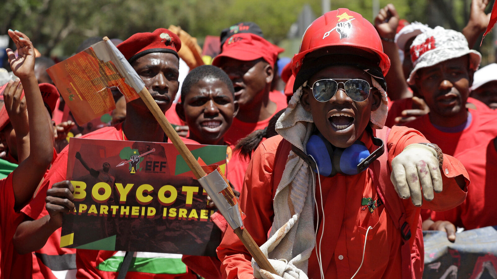 Economic Freedom Fighters protest at the Israeli embassy in South Africa
