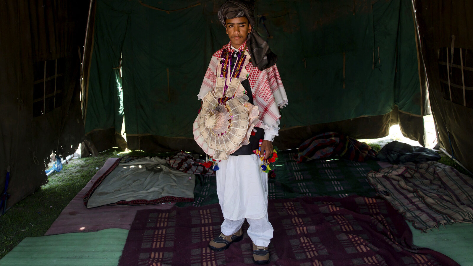 A Kashmiri nomadic Bakarwal groom poses for picture in Srinagar, Kashmir